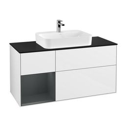 Villeroy & Boch Villeroy und Boch Finion Waschtischunterschrank G412HGGF 120cm, Abdeckplatte black matt, Emotion, Regal links Midnight Blue Matt Lacquer, Glossy white lacquer