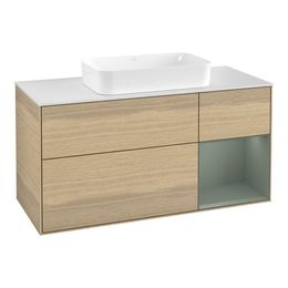 Villeroy & Boch Villeroy und Boch Finion Waschtischunterschrank G301GMPC 120cm, Abdeckplatte white matt, Emotion, Regal rechts Olive Matt Lacquer, Oak Veneer
