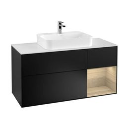 Villeroy & Boch Villeroy und Boch Finion Waschtischunterschrank G421PCPD 120cm, Abdeckplatte white matt, Emotion, Regal rechts Oak veneer, Black matt lacquer