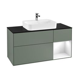 Villeroy & Boch Villeroy und Boch Finion Waschtischunterschrank F422GFGM 120cm, Abdeckplatte black matt, Regal rechts Glossy white lacquer, Olive Matt Lacquer