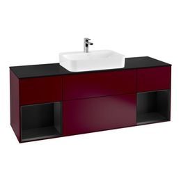 Villeroy & Boch Villeroy und Boch Finion Waschtischunterschrank F452PDHB 160x60,3cm, Abdeckplatte black matt, Regale Black matt lacquer, Peony Matt