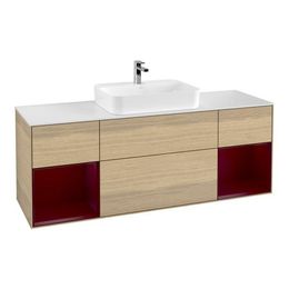 Villeroy & Boch Villeroy und Boch Finion Waschtischunterschrank G451HBPC 160cm, Abdeckplatte white matt, Emotion, Regale Peony matt lacquer, Oak Veneer