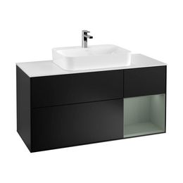 Villeroy & Boch Villeroy und Boch Finion Waschtischunterschrank G421GMPD 120cm, Abdeckplatte white matt, Emotion, Regal rechts Olive matt, Black matt lacquer
