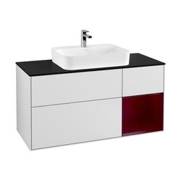 Villeroy & Boch Villeroy und Boch Finion Waschtischunterschrank G422HBMT 120cm, Abdeckplatte black matt, Emotion, Regal rechts Peony matt, White matt lacquer