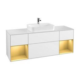 Villeroy & Boch Villeroy und Boch Finion Waschtischunterschrank F451HFGF 160x60,3cm, Abdeckplatte white matt, Regale Gold matt lacquer, Glossy white lacquer