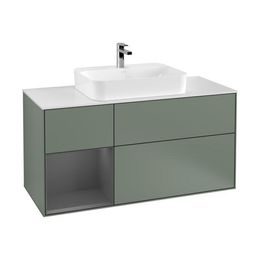 Villeroy & Boch Villeroy und Boch Finion Waschtischunterschrank G411GKGM 120cm, Abdeckplatte white matt, Emotion, Regal links Anthracite matt, Olive Matt Lacquer