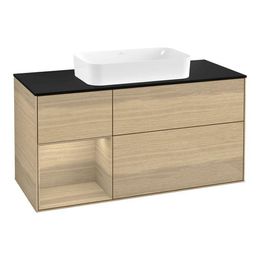 Villeroy & Boch Villeroy und Boch Finion Waschtischunterschrank G292PCPC 120cm, Abdeckplatte black matt, Emotion, Regal links Oak Veneer, Oak Veneer