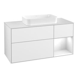 Villeroy & Boch Villeroy und Boch Finion Waschtischunterschrank F301GFGF 120cm, Abdeckplatte white matt, Regal rechts Glossy white lacquer, Glossy white lacquer