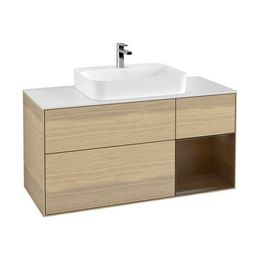 Villeroy & Boch Villeroy und Boch Finion Waschtischunterschrank G421GNPC 120cm, Abdeckplatte white matt, Emotion, Regal rechts Walnut veneer, Oak Veneer