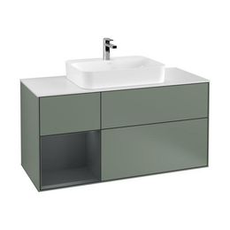 Villeroy & Boch Villeroy und Boch Finion Waschtischunterschrank G411HGGM 120cm, Abdeckplatte white matt, Emotion, Regal links Midnight Blue Matt Lacquer, Olive Matt Lacquer