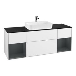Villeroy & Boch Villeroy und Boch Finion Waschtischunterschrank F452HGGF 160x60,3cm, Abdeckplatte black matt, Regale Midnight matt lacquer, Glossy white lacquer