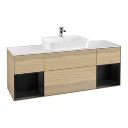Villeroy & Boch Villeroy und Boch Finion Waschtischunterschrank G451PDPC 160cm, Abdeckplatte white matt, Emotion, Regale Black matt lacquer, Oak Veneer