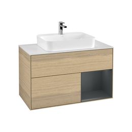 Villeroy & Boch Villeroy und Boch Finion Waschtischunterschrank G371HGPC 100cm, Abdeckplatte white matt, Emotion, Regal rechts Midnight Blue Matt Lacquer, Oak Veneer