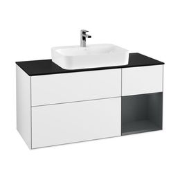 Villeroy & Boch Villeroy und Boch Finion Waschtischunterschrank F422HGGF 120cm, Abdeckplatte black matt, Regal rechts Midnight Blue Matt Lacquer, Glossy white lacquer