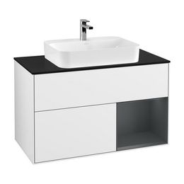 Villeroy & Boch Villeroy und Boch Finion Waschtischunterschrank F372HGGF 100cm, Abdeckplatte black matt, Regal rechts Midnight Blue Matt Lacquer, Glossy white lacquer
