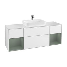 Villeroy & Boch Villeroy und Boch Finion Waschtischunterschrank G451GMGF 160cm, Abdeckplatte white matt, Emotion, Regale Olive matt lacquer, Glossy white lacquer
