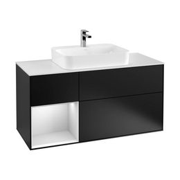 Villeroy & Boch Villeroy und Boch Finion Waschtischunterschrank F411MTPD 120cm, Abdeckplatte white matt, Regal links White matt lacquer, Black matt lacquer