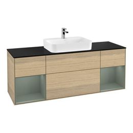 Villeroy & Boch Villeroy und Boch Finion Waschtischunterschrank F452GMPC 160x60,3cm, Abdeckplatte black matt, Regale Olive matt lacquer, Oak Veneer