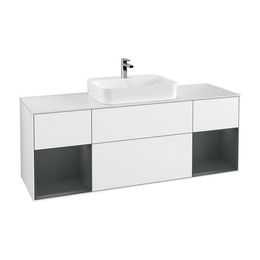 Villeroy & Boch Villeroy und Boch Finion Waschtischunterschrank F451HGGF 160x60,3cm, Abdeckplatte white matt, Regale Midnight matt lacquer, Glossy white lacquer