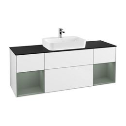 Villeroy & Boch Villeroy und Boch Finion Waschtischunterschrank F452GMGF 160x60,3cm, Abdeckplatte black matt, Regale Olive matt lacquer, Glossy white lacquer