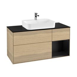 Villeroy & Boch Villeroy und Boch Finion Waschtischunterschrank F422PDPC 120cm, Abdeckplatte black matt, Regal rechts Black matt lacquer, Oak Veneer