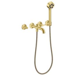 Hansgrohe AXOR One 3-Loch Wannenarmatur 48444950 Unterputz, Ausladung 220mm, mit Handbrause, mit Hebelgriff, brushed brass