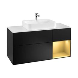 Villeroy & Boch Villeroy und Boch Finion Waschtischunterschrank G421HFPD 120cm, Abdeckplatte white matt, Emotion, Regal rechts Gold matt, Black matt lacquer