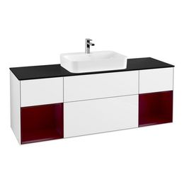 Villeroy & Boch Villeroy und Boch Finion Waschtischunterschrank G452HBGF 160cm, Abdeckplatte black matt, Emotion, Regale Peony matt lacquer, Glossy white lacquer