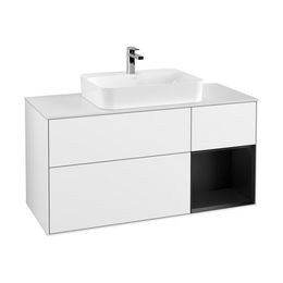 Villeroy & Boch Villeroy und Boch Finion Waschtischunterschrank F421PDGF 120cm, Abdeckplatte white matt, Regal rechts Black matt lacquer, Glossy white lacquer