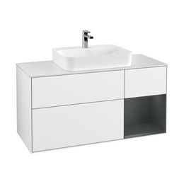 Villeroy & Boch Villeroy und Boch Finion Waschtischunterschrank G421HGGF 120cm, Abdeckplatte white matt, Emotion, Regal rechts Midnight Blue matt, Glossy white lacquer