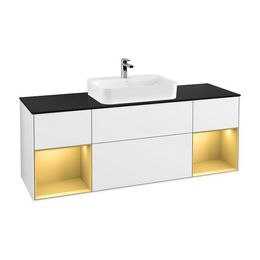 Villeroy & Boch Villeroy und Boch Finion Waschtischunterschrank G452HFGF 160cm, Abdeckplatte black matt, Emotion, Regale Gold matt lacquer, Glossy white lacquer