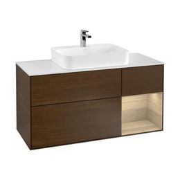 Villeroy & Boch Villeroy und Boch Finion Waschtischunterschrank G421PCGN 120cm, Abdeckplatte white matt, Emotion, Regal rechts Oak veneer, Walnut veneer