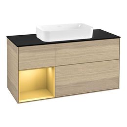 Villeroy & Boch Villeroy und Boch Finion Waschtischunterschrank G292HFPC 120cm, Abdeckplatte black matt, Emotion, Regal links Gold matt, Oak Veneer