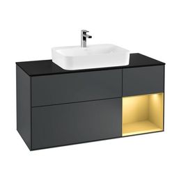 Villeroy & Boch Villeroy und Boch Finion Waschtischunterschrank G422HFHG 120cm, Abdeckplatte black matt, Emotion, Regal rechts Gold matt, Midnight Blue Matt Lacquer