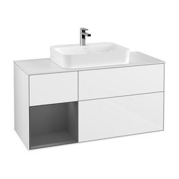 Villeroy & Boch Villeroy und Boch Finion Waschtischunterschrank G411GKGF 120cm, Abdeckplatte white matt, Emotion, Regal links Anthracite matt, Glossy white lacquer