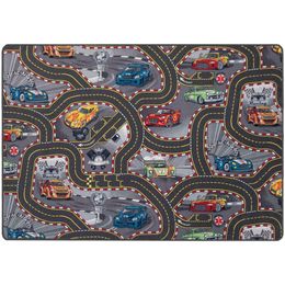 Kinderteppich, B:95cm H:6,5mm L:133cm, bunt, PRIMAFLOR-IDEEN IN TEXTIL, Polyamid, Teppiche, "Spielteppich CARS", Kurzflor, Stra&szlig;en-Spiel-Teppich,