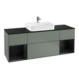 Villeroy & Boch Villeroy und Boch Finion Waschtischunterschrank G452PDGM 160cm, Abdeckplatte black matt, Emotion, Regale Black matt lacquer, Olive Matt Lacquer
