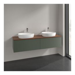 Villeroy & Boch Villeroy und Boch Antao Waschtisch-Unterschrank K39152HL 160x36x50cm, Hahnlochbohrung, Waschbeckenplattenfarbe warm walnut, leaf green matt lacquer