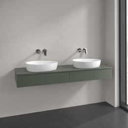 Villeroy & Boch Villeroy und Boch Antao Waschtisch-Unterschrank L17050HL 160x19x50cm, Hahnlochbohrung, Waschbeckenplattenfarbe Lack, leaf green matt lacquer, Mit Beleuchtung
