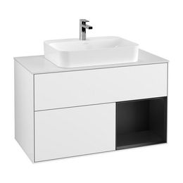 Villeroy & Boch Villeroy und Boch Finion Waschtischunterschrank F371PDGF 100cm, Abdeckplatte white matt, Regal rechts Black matt lacquer, Glossy white lacquer