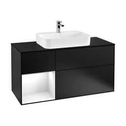 Villeroy & Boch Villeroy und Boch Finion Waschtischunterschrank F412GFPD 120cm, Abdeckplatte black matt, Regal links Glossy white lacquer, Black matt lacquer