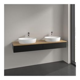Villeroy & Boch Villeroy und Boch Antao Waschtisch-Unterschrank L17051PD 160x19x50cm, Hahnlochbohrung, Waschbeckenplattenfarbe honey oak, black matt lacquer, Mit Beleuchtung
