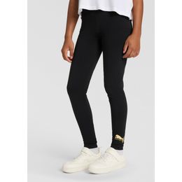 Puma M&auml;dchen Leggings "ESS METALLIC LEGGINGS G", schwarz, Gr. 128, bedruckt, Jersey, Obermaterial: 95% Baumwolle, 5% Elasthan, Hosen