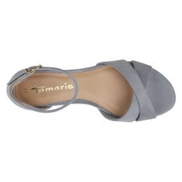 Tamaris Damen Sandalette, Gr. 38, blau, Textil, Veloursleder, unifarben, Schuhe, Blockabsastz, Sommerschuh, Riemchensandale mit Kreuzbandage