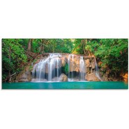 Glasbild Artland, B:125cm H:50cm, gr&uuml;n, Glas, K&uuml;che, Bilder, "Wasserfall im Wald National Park", in verschiedenen Gr&ouml;&szlig;en