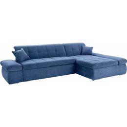 Ecksofa DOMO collection, B:300cm H:80cm T:172cm, blau, Chenille (85% Polyester, 15% Acryl);Luxus-Microfaser (100% Polyester);Struktur ( 100%