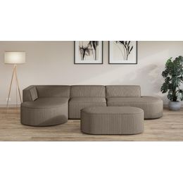 Ecksofa OTTO HOME, B:343cm H:72cm T:159cm, grau, 100% Polyester, Wohnzimmer, Sofas, "EIVIND Designer Sofa mit Ottomane rechts/links, B/T/H: