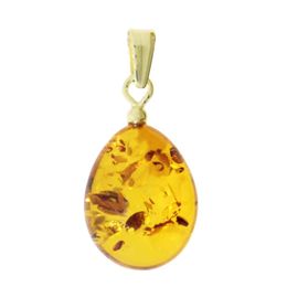 OSTSEE-SCHMUCK Damen Kettenanh&auml;nger "- Tropfen flach, ca. 17 mm lang - Gold 585/000 - Bernstein -", Bernstein, gold, Bernstein, Schmuckanh&auml;nger