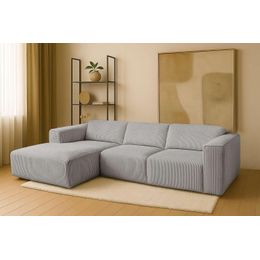 Ecksofa Home Affaire, B:281cm H:71cm T:161cmligh grau, 92% PES, 8% NY, Wohnzimmer, Sofas, "Noord mit Kedernaht, Breite 281 cm, L-Form", Cord,