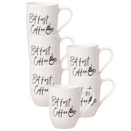 Villeroy & Boch VILLEROY & BOCH Becher "Becher mit Henkel 'But first Coffee' Statement 290 ml 6er Set wei&szlig;", 6 tlg., wei&szlig;, Trinkgef&auml;&szlig;e